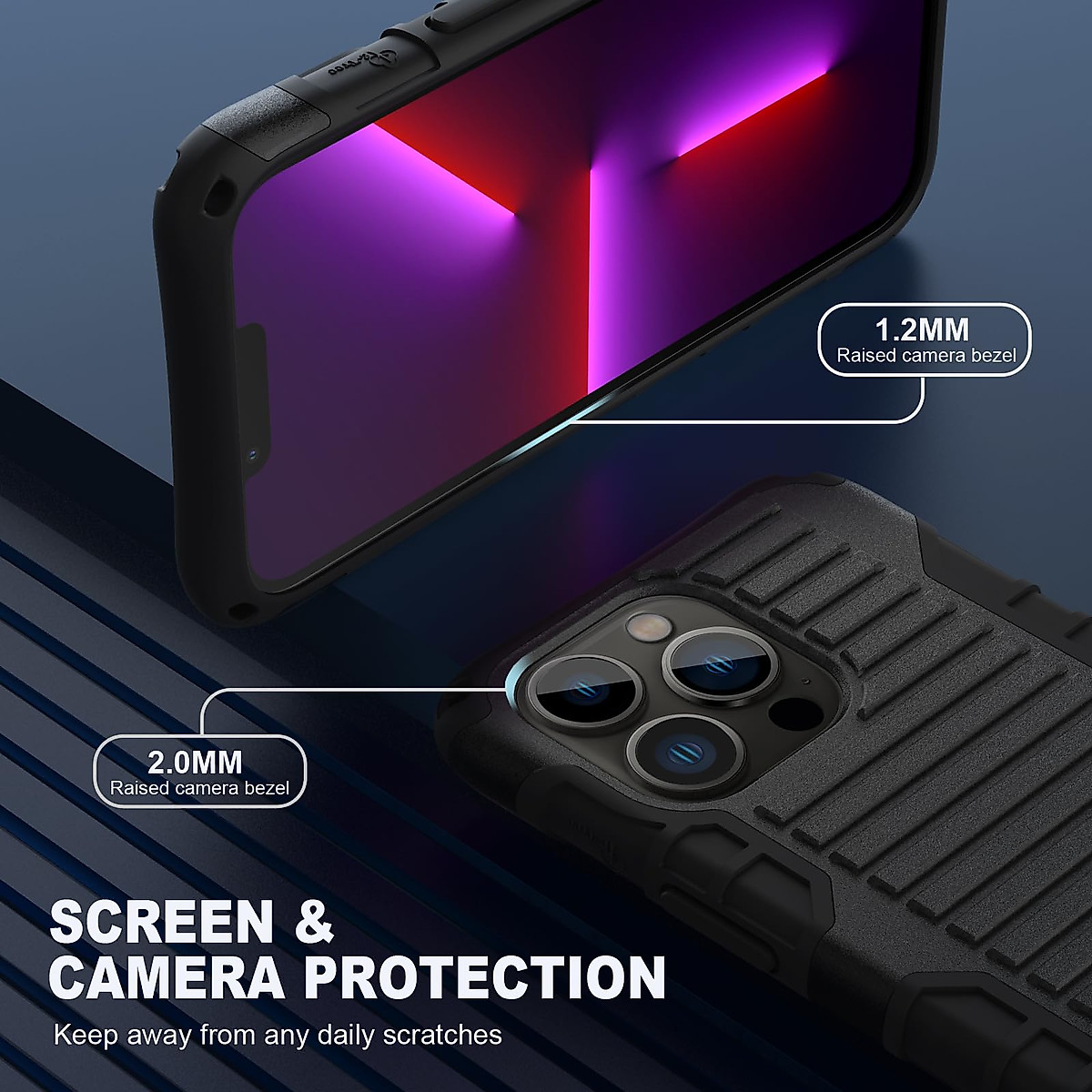 E-Tree Shockproof Case for iPhone 13 Pro, [Dual Layar Protection] [Military Grade Anti-Drop] [Built-in Kickstand] [Rugged & Durable], for Apple iPhone13 Pro, Black