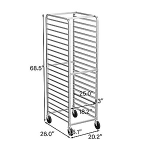 VINGLI 20-Tier Bakery Rack Commercial Stainless Steel Sheet Pan Rack with Brake Wheels for Kitchen, Restaurant, Pizzeria