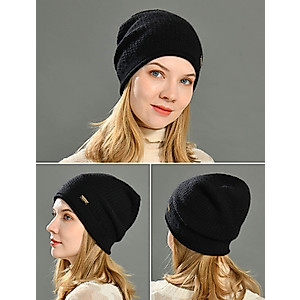 jaxmonoy Black Slouchy Beanies for Women Winter Soft Warm Cashmere Hat Skull Cap Ladies Knit Wool Beanie hat for Women - Black