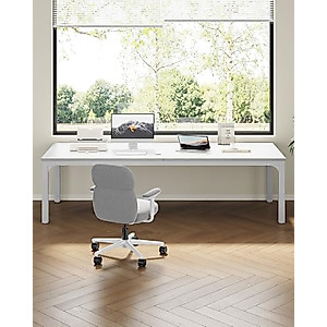LITTLE TREE Two Person Desk, 78.7 Inches Extra Long Computer Desk, Wooden Large Office Desk with Strong Metal Legs, Double Desk for 2 People, Writing Table Study Desk for Home Office, White