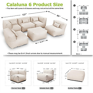 OPEAK Patio Furniture Set Bean Bag Chairs 6PC Outdoor Chairs Sectional Conversation Patio Set Daybed Furniture Outdoor Sofa Couch High Density Foam Filling Modern Comfy Patio Couch (Light Beige)