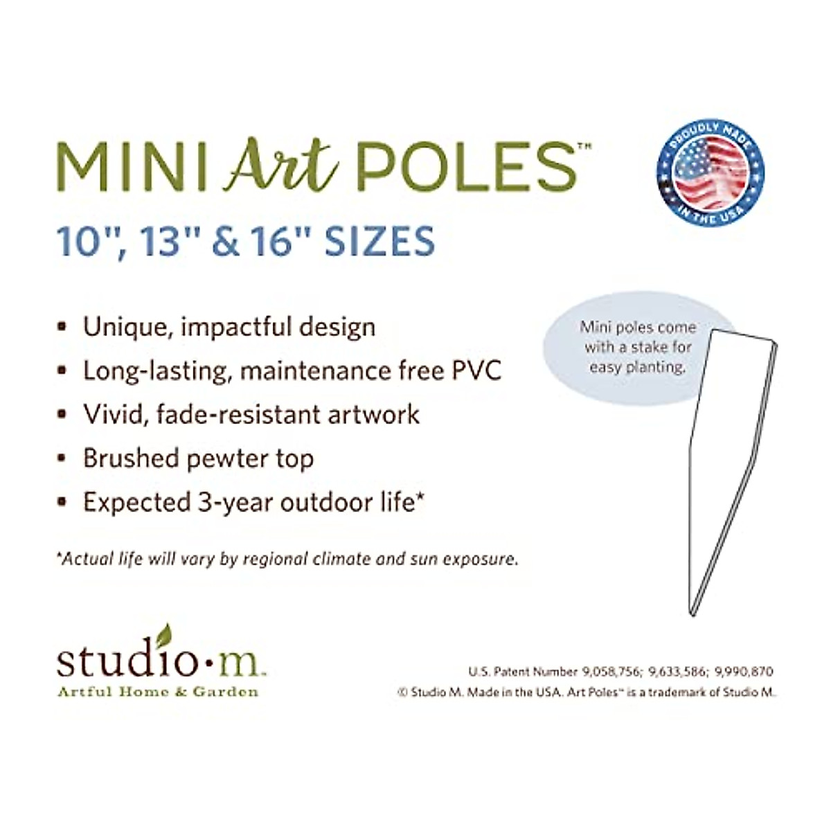 Studio M Be Kind 13" Mini Art Pole Small Decorative Indoor/Outdoor Garden Post, Great Gift, Stake Included for Easy Installation, No Digging Necessary - Made in The USA