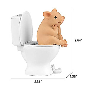 Aclema Pig Decor Figurines Miniature Fairy Garden Kitchen Resin Collections for Terrarium Micro Landscape Pig Sit on Toilet