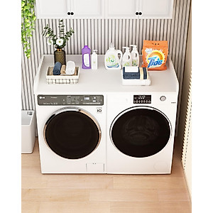 RRWJVU Washer Dryer Countertop,27.5" x 54" Solid Wood Countertop with Anti- Slip Pad for Laundry Room Organization. White