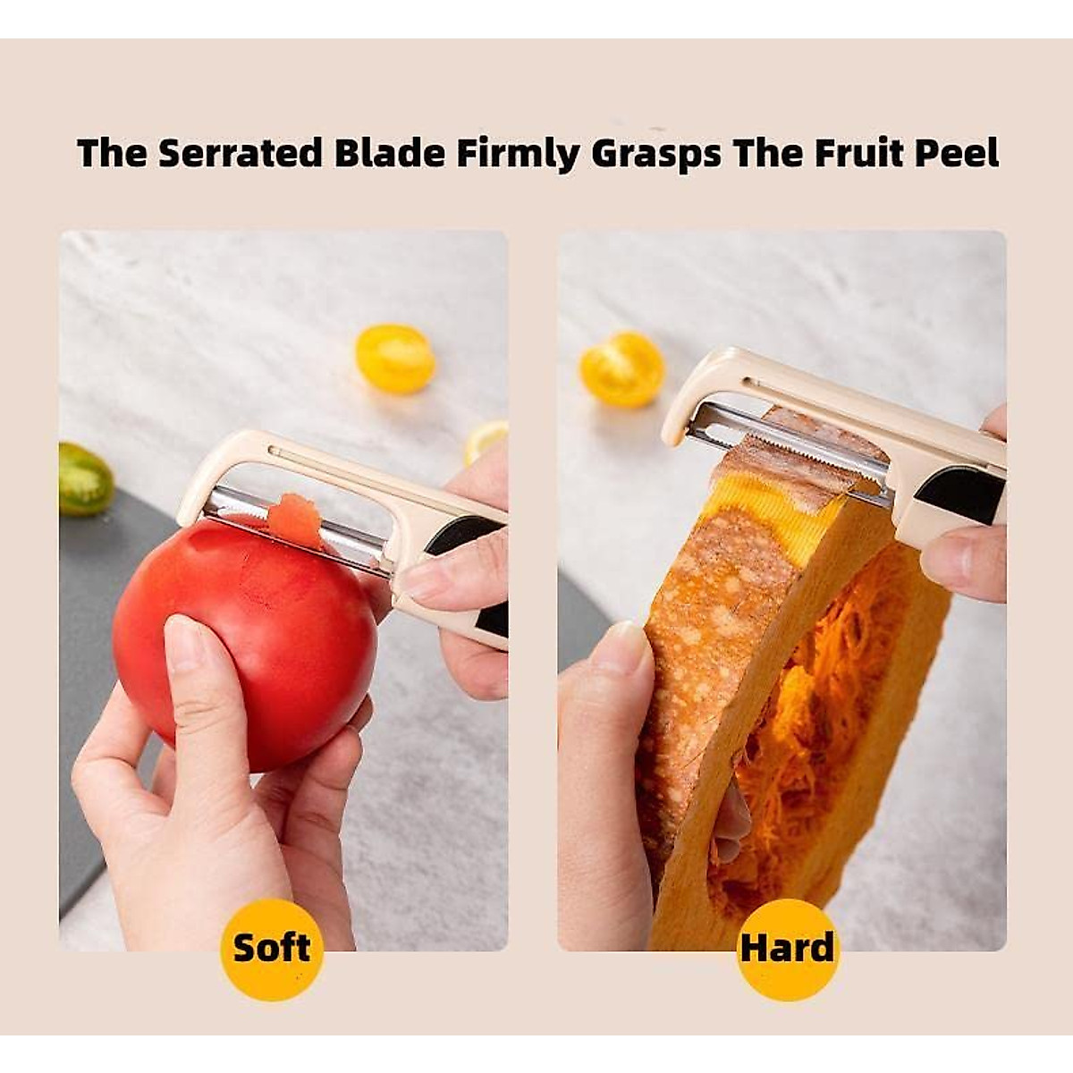 2 in 1 Stainless Steel Fruit Knife, Multifunctional Portable Peeling Fruit Knife, Creative Fruit and Vegetable Dual-Use Knife, with Ergonomic Non-Slip Handle & Sharp Blade (White)