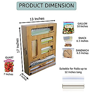 Foil and Plastic Wrap Organizer - 12" Rolls & Storage Bag Organizer, Ziplock Bag Organizer, - (Gallon, Quart, Snack, Sandwich) Bags; 2-In-1 Bamboo Kitchen Drawer/Wall Organizer