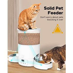 SURDY Automatic Cat Feeder for 2 Cats, 3L Cat Food Dispenser Auto Cat Feeder with 2 Stainless Bowls, 10s Meal Call Dual Power Supply and Timer Setting 12 Portions 6 Meals Per Day for Cats (White, 3L)