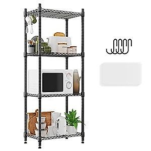 JEROAL 4 Tier Wire Shelving Unit, Adjustable Height Storage Shelf Display Rack with 4 S-Shaped Hooks, 21.25" D×11.4" W×46.45" H Standing Heavy Duty Metal Shelving for Laundry Bathroom Kitchen