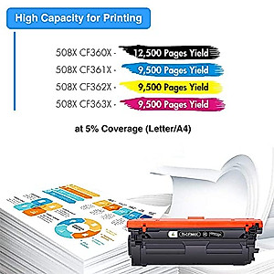 TRUE IMAGE Compatible Toner Cartridge Replacement for HP 508X CF360X CF361X CF362X CF363X 508A Color Enterprise M553dn M577 M553X M553N M553 Printer Ink (Black Cyan Yellow Magenta 4-Pack)
