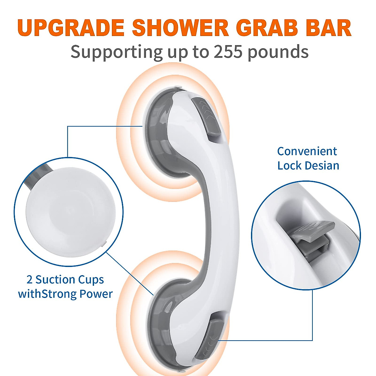 BUBEHYMY 2 Pack Shower Handle, 12 inch Grab Bars for bathtubs and Showers for Handicap, Mother, Elderly Seniors Assistance Products Baby Shower Handle Safety Cup Grip Non Slip Handicap