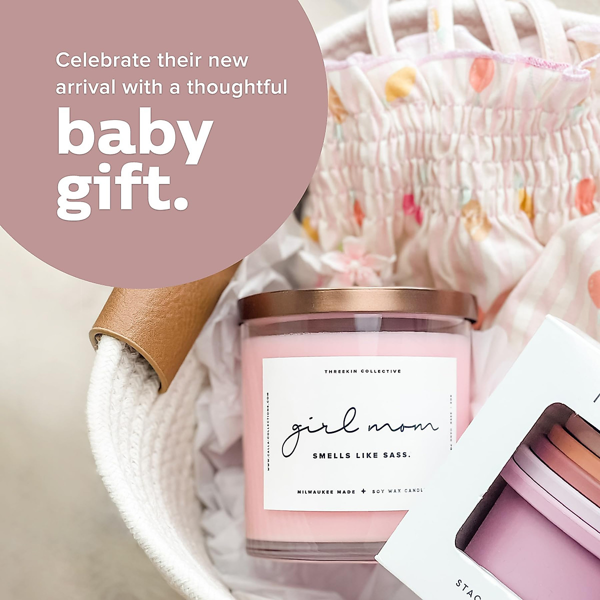 ThreeKin Scented Candles for Girl Mom, Natural Soy Wax Candles for Home, Relaxing Aromatherapy for Moms, Lavender Essential Oils with a Hint of Sass, Long Lasting Candle Burns for 75 Hours