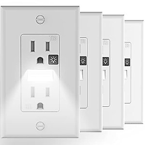 SOZULAMP Decorator Receptacle Outlet with LED Night Light,15A 125V,2 Pole 3 Wire,Tamper Resistant(TR) Electrical Standard Wall Outlets with Nightlight (4 Pack,White)