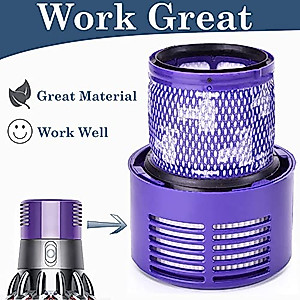 LhhTing Replacement V10 Filters for Dyson V10 Cyclone Series, V10 Absolute, V10 Animal, V10 Total Clean, SV12, Replace Part No. 969082-01, 3 Pack Filters and 1 Clean Brush