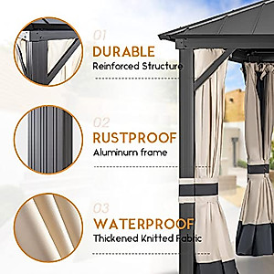 Warmally 12' x 16' Hardtop Gazebo, Outdoor Permanent Gazebo with Galvanized Steel Double Roof Canopy, Aluminum Frame Pavilion with Netting and Curtains for Patio, Deck, Backyard, Lawn and Gardens