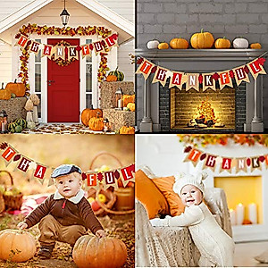 Adurself Thankful Burlap Banner Fall Autumn Maple Leaves Rustic Burlap Harvest Banner Mantel Fireplace Wall Hanging for Home Office School Party Decor Thanksgiving Decoration