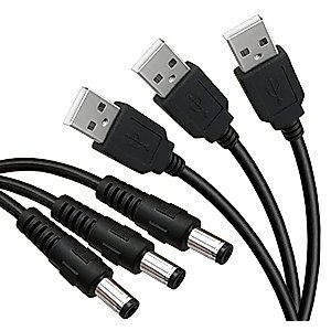 3-Pack 6ft USB 2.0 Type A Male to DC 5.5 x 2.1mm DC 5V Power Barrel Plug Connector Cable USB to 5v Power Cable USB to DC Power Tip Jack Cord