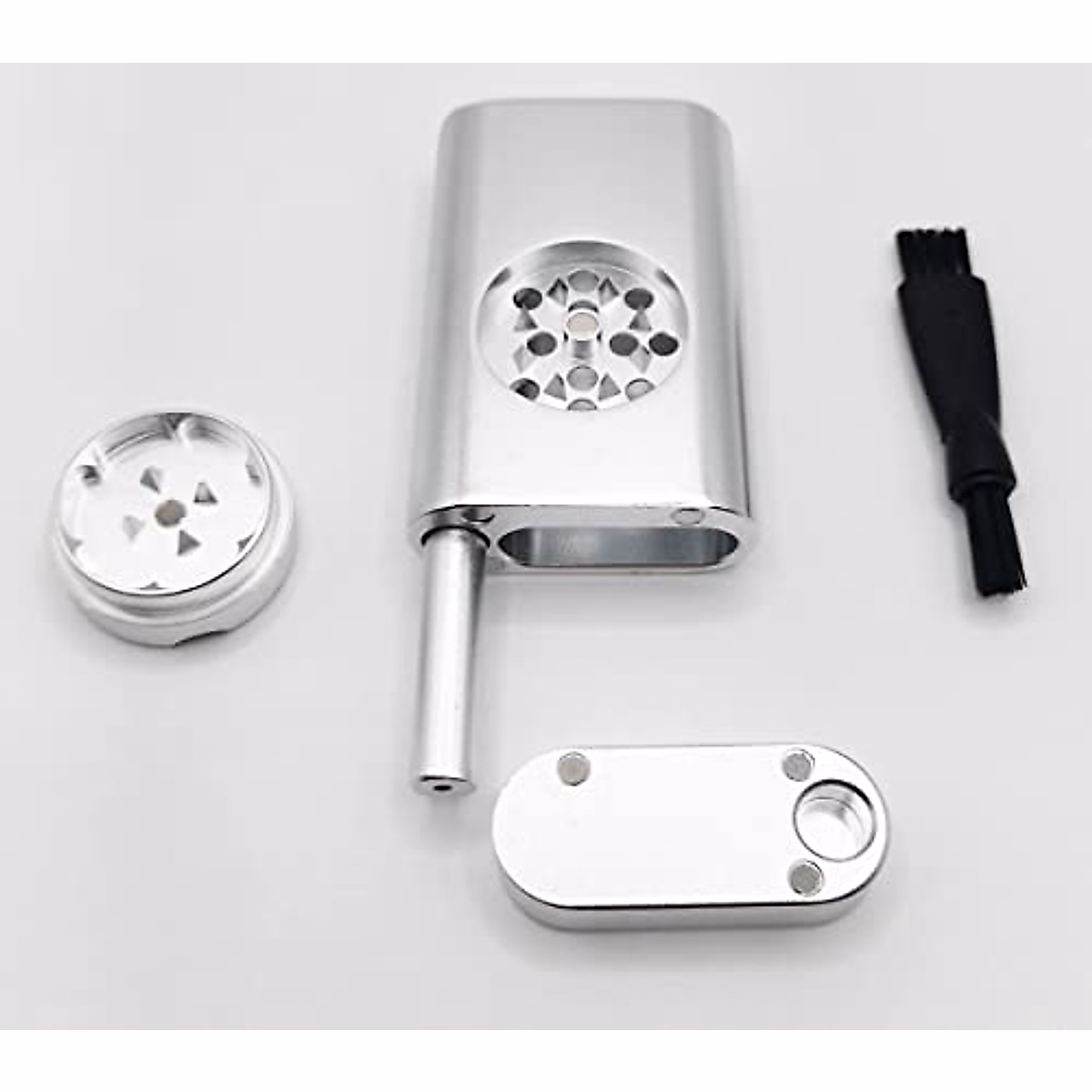 MIFAVOR Portable Herb Grinder Spice Box Mini Metal Travel Kit with Magnetic Lid for Seasoning Storage (Mini, Silver)