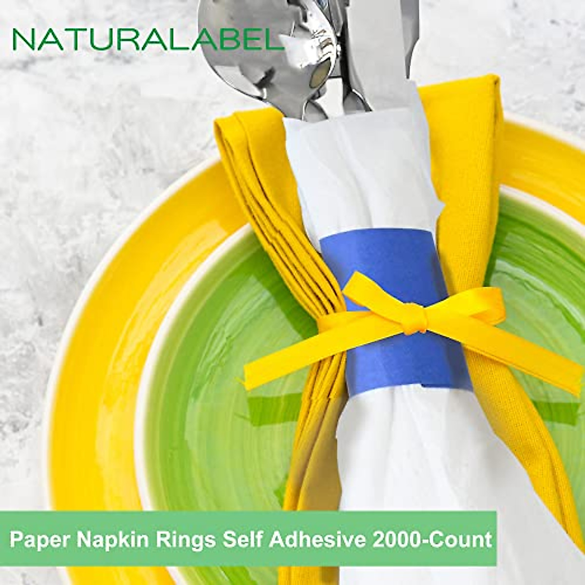 NATURALABEL Napkin Band, Paper Napkin Rings Self Adhesive 2000-Count (Assorted)