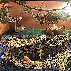Woyrise Bearded Dragon Hammock Reptile Lounger Reptiles Plants Hanging Fake Vines Boston Bearded Dragon Tank Accessories Decorfor Chameleon, Lizards, Geckos, Hermit Crabs