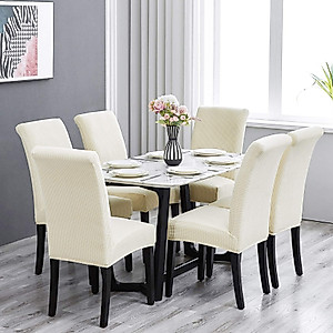 Howhic Stretch Chair Covers for Dining Room Set of 6, Removable Washable Dining Room Chair Covers, Dining Chair Slipcovers Seat Protector, Great for Home and Banquet Decoration (Ivory, 6 Pack)
