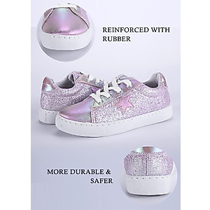 Pescool Girls Glitter Shoes-Lace up Sparkle Tennis Shoes-Hip Hop Dance Shoes-Girls School Shoes-Metallic Shoes for Girls (Pink,2)