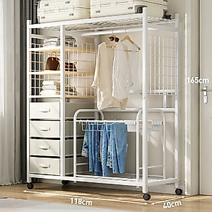 PETIARKIT Clothing Rack Heavy Duty Metal Clothes Rack with 4 drawers, Separate Closet Metal Closet for Hanging Clothes, White