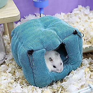 Toysructin 2 Pack Hamster Cave Sleeping Bed, Warm Small Animal Pets Hideout Hanging Nest Hammock with Soft Mat, Cozy Hamster Habitat Mini House Cage Accessories for Small Animals Squirrel Ferret Mouse