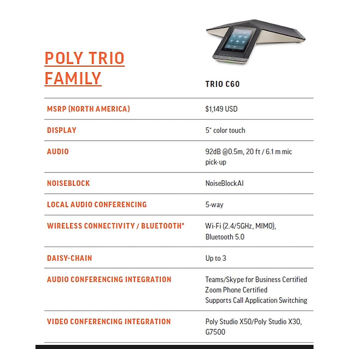Poly - Trio C60 IP Conference Phone (Polycom) - Smart Conference Phone for Any Meeting Space - 5" Color Touch Display - Works with Teams, Zoom & More