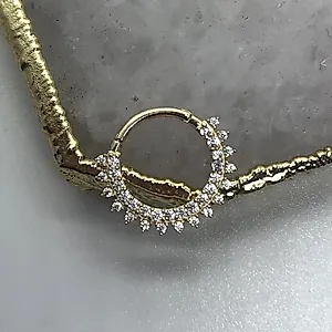 KnBoB Nose Ring Sterling Silver 18G, Hoop Nose Rings Dangle 1MM 1PCS Gold Hoop with Cubic Zirconia