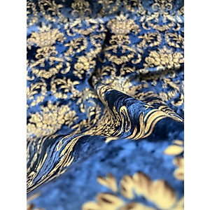 Decora Furnishings Damask Design Digitally Printed Velvet Finish Fabric for Upholstery, Chairs, Cushions, Window Treatments Crafts Rennaisance Rococo Victorian Style 54" Width By the Yard (Royal Blue)