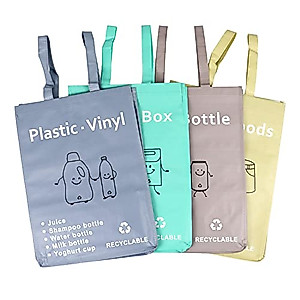 JIALAI HOME Recycling Waste Bin Bags, Recycle Bin, Trash Sorting Bins Organizer Baskets 36 Gallon for Kitchen Home, Reusable Waterproof Compartment Container, Pack of 4 Bags