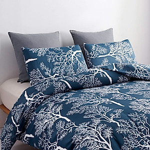 YFISAN Navy Comforter Cover Set Twin Printed Breathable Soft 2 Pieces Bedding Set with Zipper Closure and Corner Ties 68"x90" Durable Duvet Cover Set (Style 2, Twin)