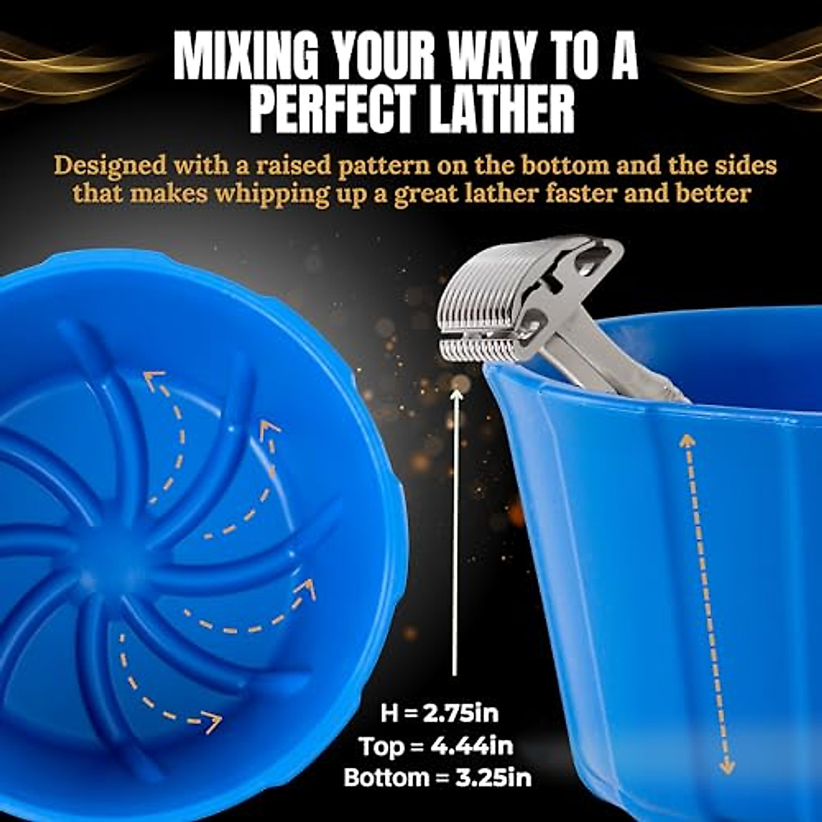 TIMELESS RAZOR Blue Shaving Bowl w/Ridges - Mixes Mens Shaving Cream & Shaving Soap - Durable & Holds Heat Longer - Whip a Quick, Rich & Thick Lather - USA Made
