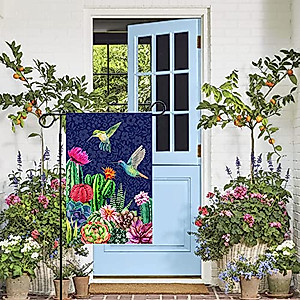 Baccessor Spring Hummingbird Cactus Garden Flag Double Sided 12.5x18 Inch, Summer Brid Floral Succulents Small Burlap Yard Flag Farmhouse Seasonal Outside Outdoor Decoration
