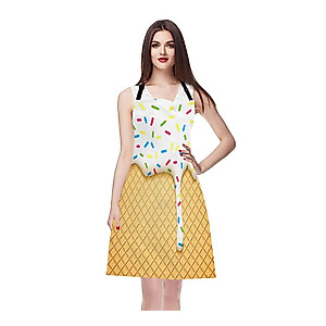 WONDERTIFY Ice Cream Apron,Cartoon Ice Cream Cone with Dripping White Glaze and Wafer Texture Bib Apron with Adjustable Neck for Men Women,Suitable for Home Kitchen Cooking Waitress Chef Grill Apron