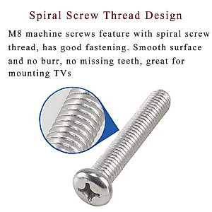 M8-1.25 x 45mm 304 Stainless Steel Cross Phillips Machine Screw Bolt for Samsung KS8000 Series TV Wall Mount Bracket, Fully Threaded 25pcs