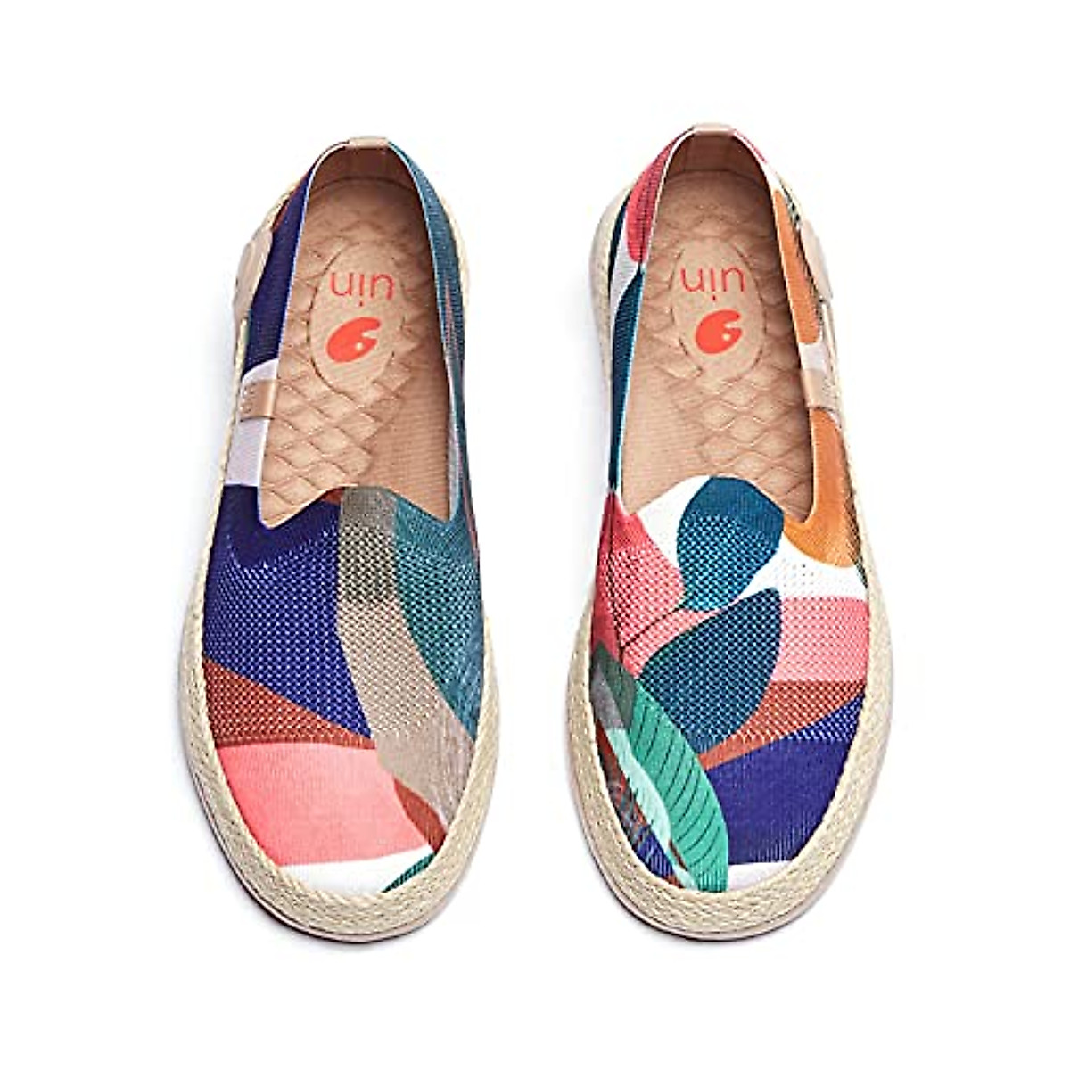 UIN Women's Espadrilles Slip Ons Knitted Lightweight Walking Casual Loafers Comfortable Art Painted Travel Shoes Marbella Broad Leaf (9)