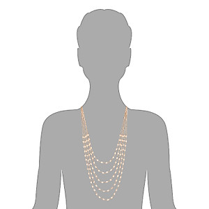 COOLSTEELANDBEYOND Champagne Gold Oval Beads Statement Necklace Multi-Strand Long Chains with Crystal Charm Pendant