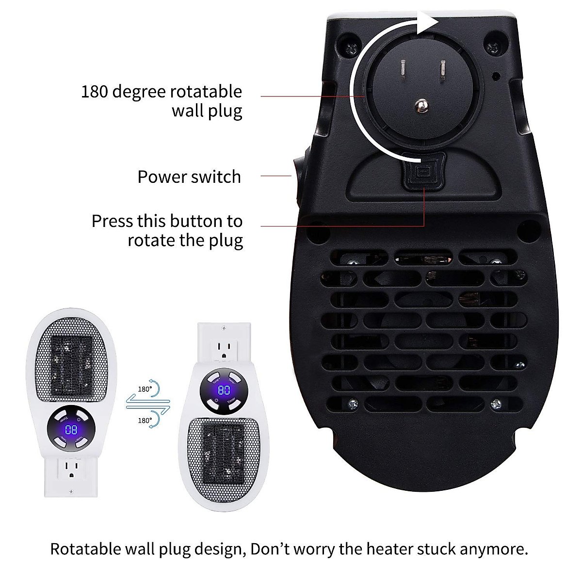 Wall Space Heater 350W&450W Remote Portable Electric Heater with Programmable Adjustable Thermostat, Overheat Protection, Precise LED Display, CSA Certification Safe Heater for Office Dorm Room