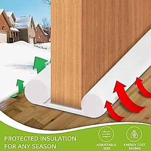 Ticanble Door Draft Stopper, Adjustable Length 24" to 38",Bold Diameter 2", Energy Saving, Dust Proof, Soundproofing, Weather Stripping Reusable Door Sweeps, Machine Washable, White