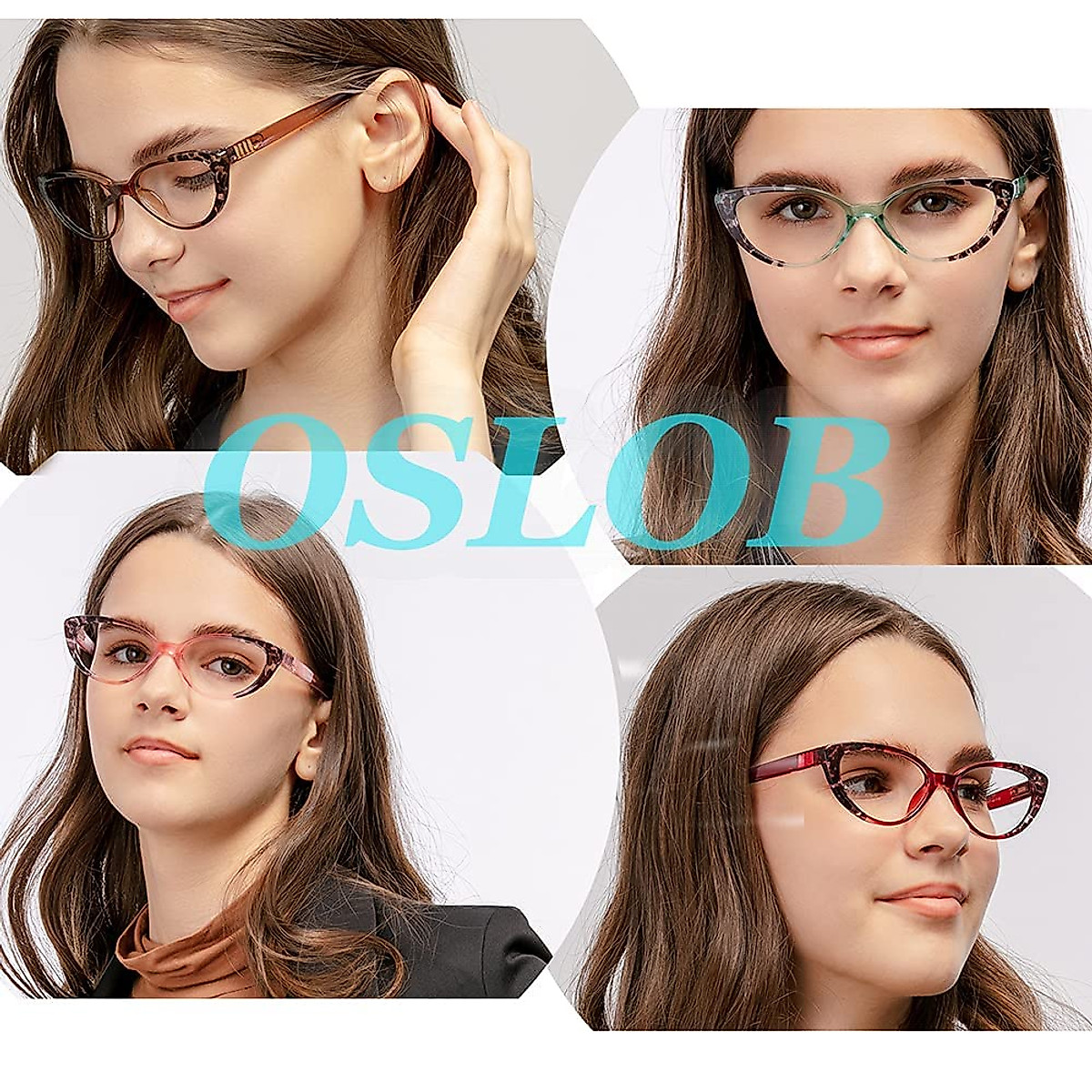 OSLOB 4 PACK Cat Eye Reading Glasses for Women Blue Light Blocking Readers with Spring Hinge Anti Glare UV（Mix,1.5）