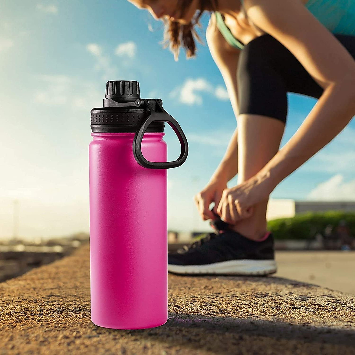 Spout Lid Compatible with Hydro Flask Wide Mouth Water Bottle 12 16 18 20 32 40 oz, Top Replacement Lid with Twist Cap (Black)