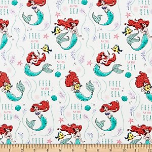 Disney Princess Ariel Free As The Sea White, Fabric by the Yard