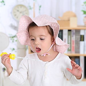 Baby Girls Toddler Bucket Hats UPF 50+ UV Ray Sun Protection Hat Wide Brim Cap with Chin Strap for 1-4 Years (Pink)