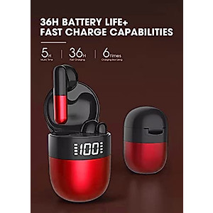 Acuvar in-Ear Wireless Bluetooth 5.2 Headphones, Earbuds with Microphone Compact Rechargeable USB C Smart LED Case for Smartphones Android iOS (Red)