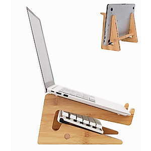 MOYUART Laptop Stand, Wooden Vertical Laptop Stand for Desk, Bamboo Laptop Stand Compatible with MacBook Air Pro/Dell XPS/Surface pro/HP/Pixelbook/Lenovo, More Laptops 11-15inch