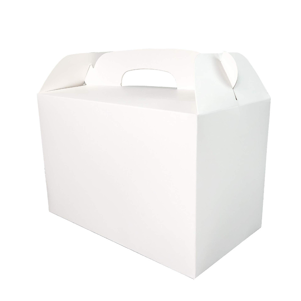 MintieJamie White Treat Boxes 1 Dozen White Boxes for Favor 8.5X5X5.5 Inches Large Handle Favor Boxes, Kids Party Favor Box, Party Box, Birthday Goodies Box, No Assembly Needed