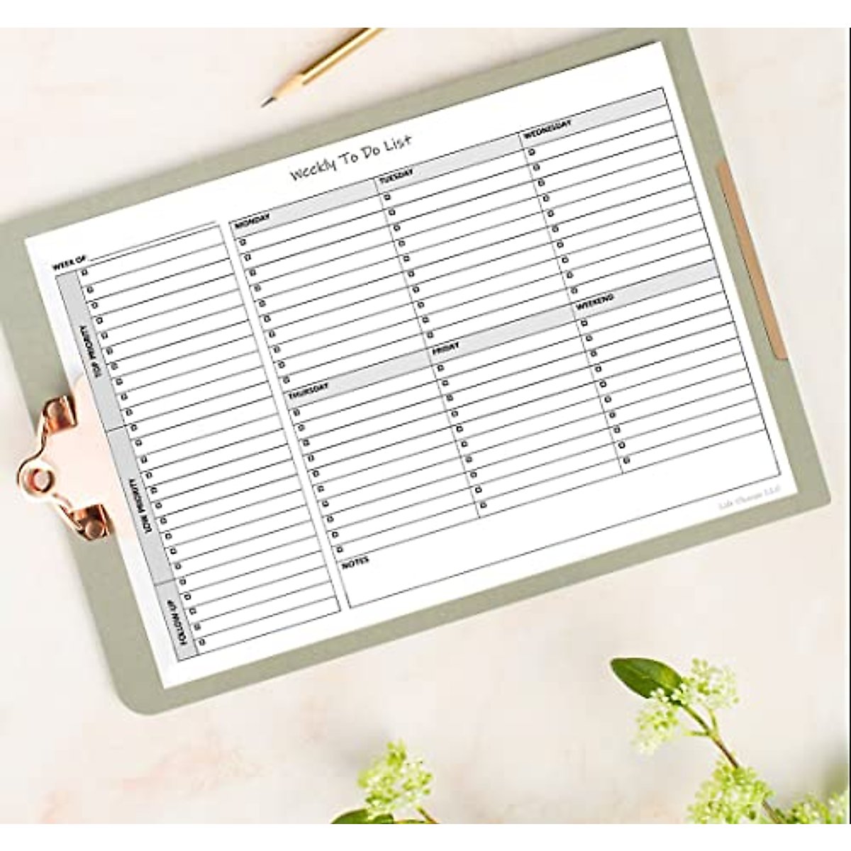 Weekly TO DO List Notepad, 50 Page Task Planner Pad w/ Daily Checklist, Priority ToDo Checkbox & Note Sections. Desk Notebook Pad to Organize Office. 11 X 8.5, A4 Sheets. Made in the USA.