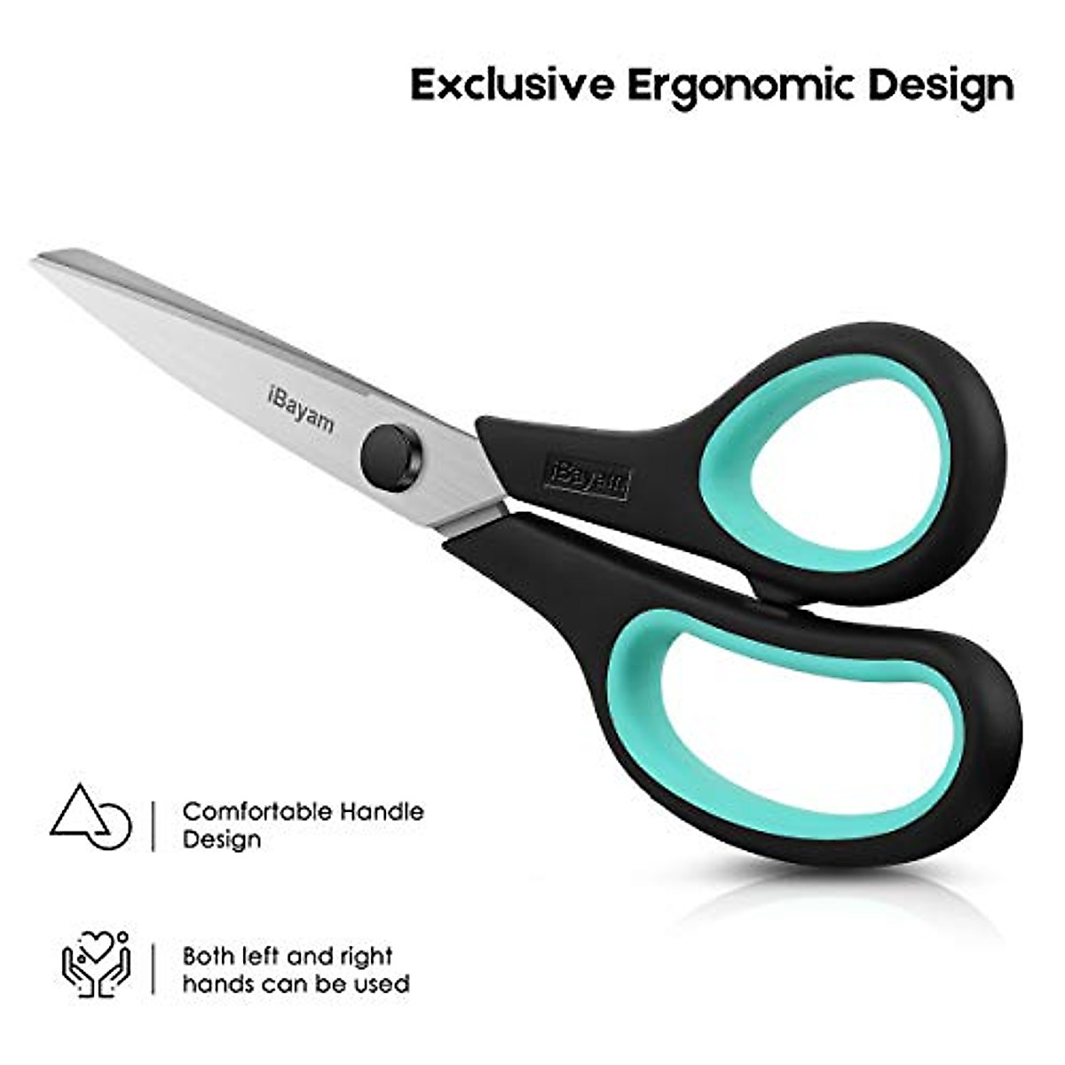 Scissors All Purpose, iBayam 8" Heavy Duty Scissors Bulk 3-Pack, 2.5mm Thickness Ultra Sharp Blade Shears with Comfort-Grip Handles for Office Home School Sewing Fabric Craft Supplies, Right/Left Hand