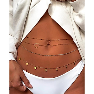 FUNEIA 12Pcs Beach Bikini Belly Chain for Women Boho Gold Waist Chain for Women Simple Boho Waist Beads Body Chain Summer Body Accessories Jewelry Adjustable